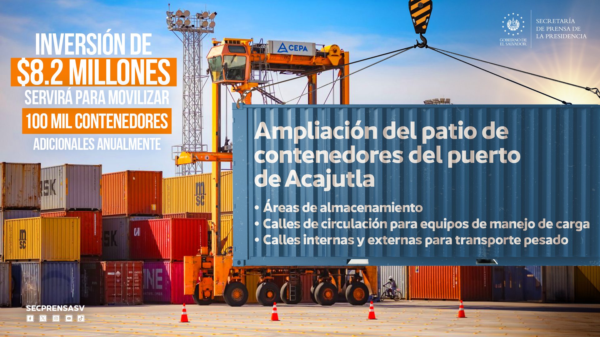 Inaugurada expansión del patio de contenedores en el Puerto de Acajutla